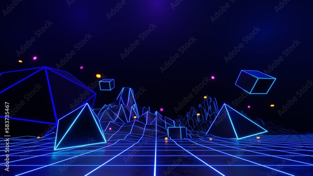 3d technology abstract neon light background, empty space scene ...