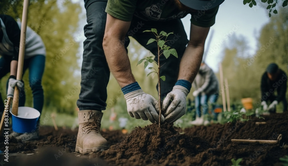 men are planting trees and watering them to help increase oxygen in the ...