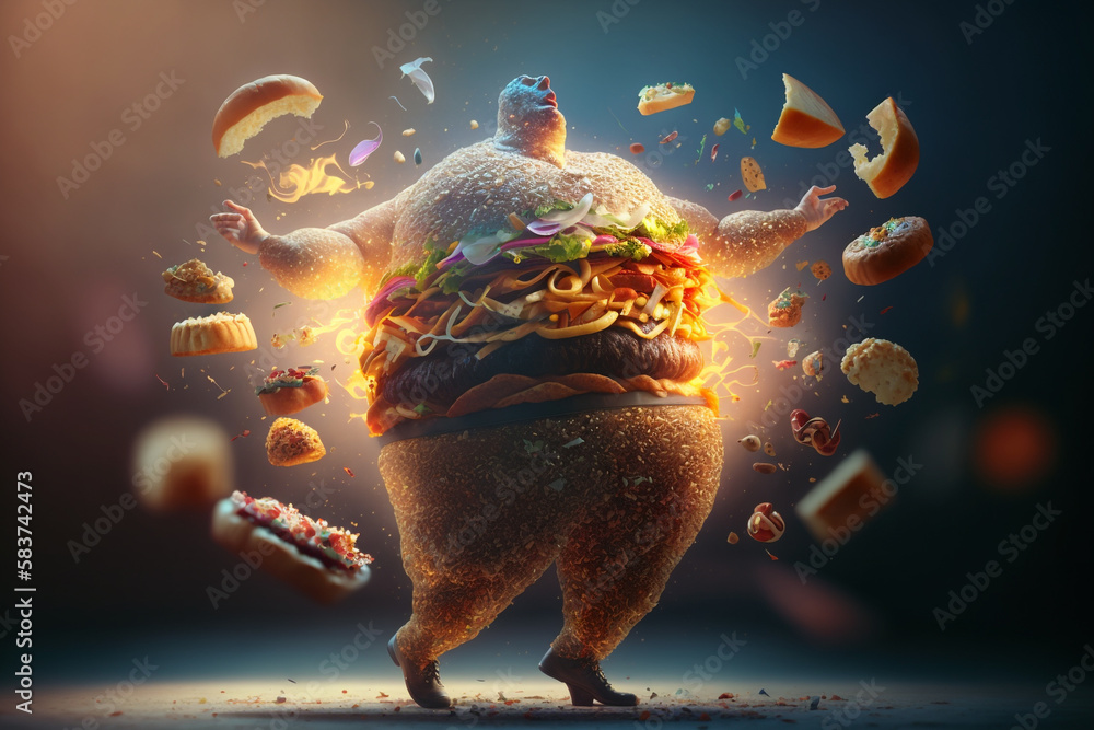 fast food problem of being overweight. Improper diet, junk food ...