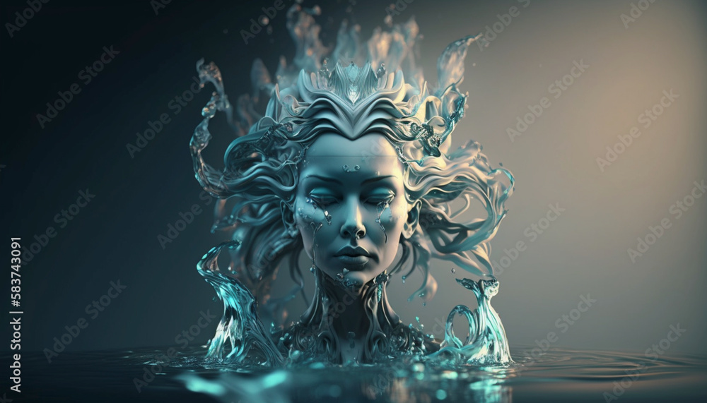 AI generated 3d renderof water elemental goddess emergin.Generative AI ...
