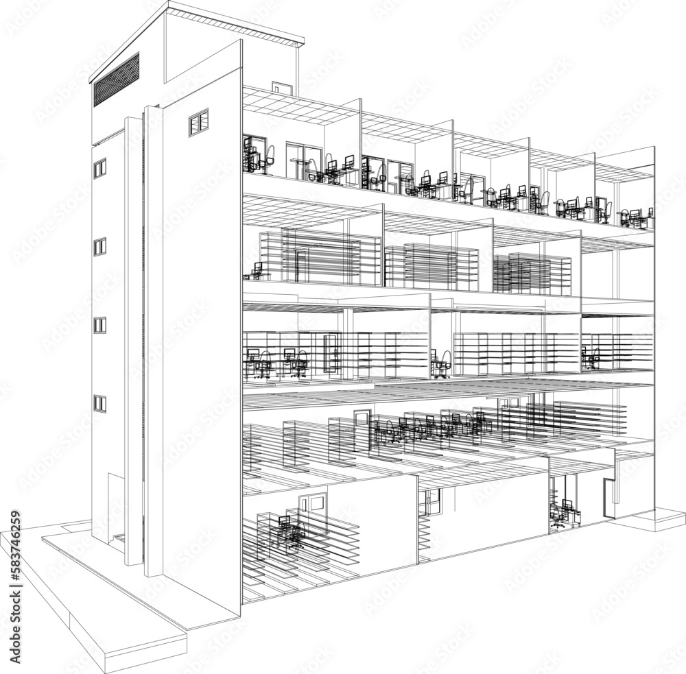 3D illustration of building project Stock Vector | Adobe Stock
