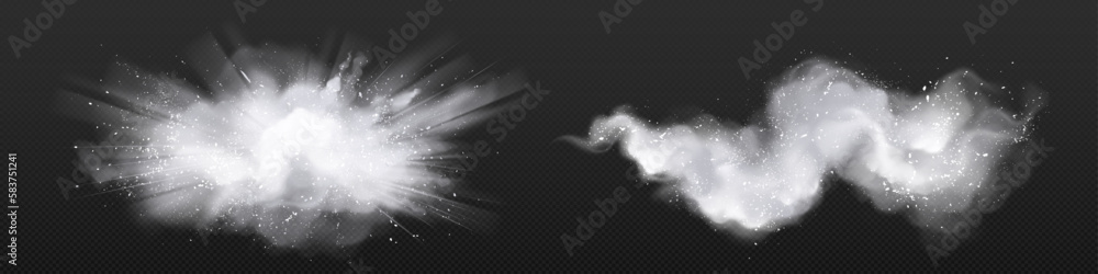 Realistic set of white powder clouds isolated on transparent background ...