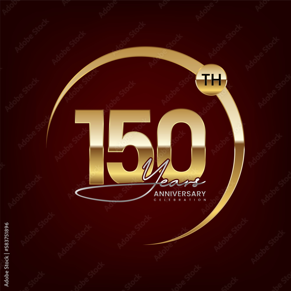 150th Anniversary. Luxury logo design with golden ring. Handwritten style text. Logo Vector ...