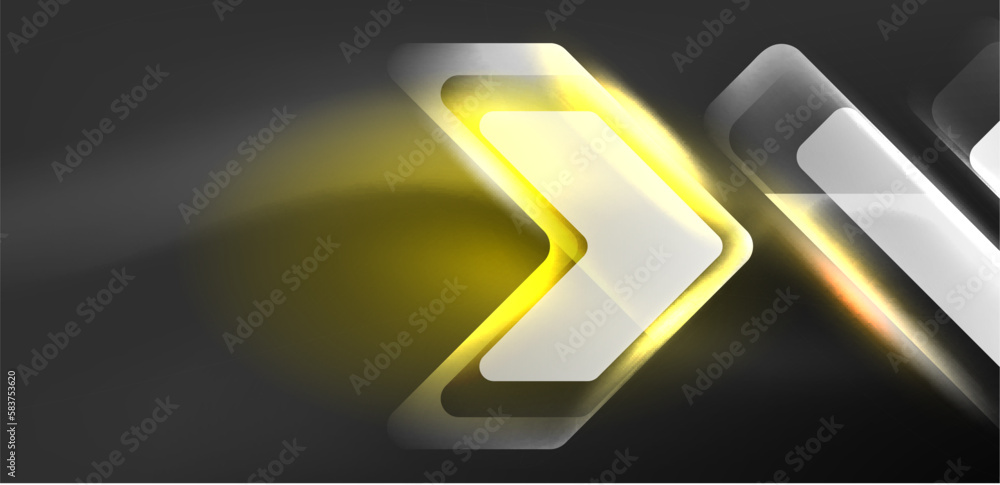 Neon speed arrow and line shapes background. Hi-tech concept with shiny ...