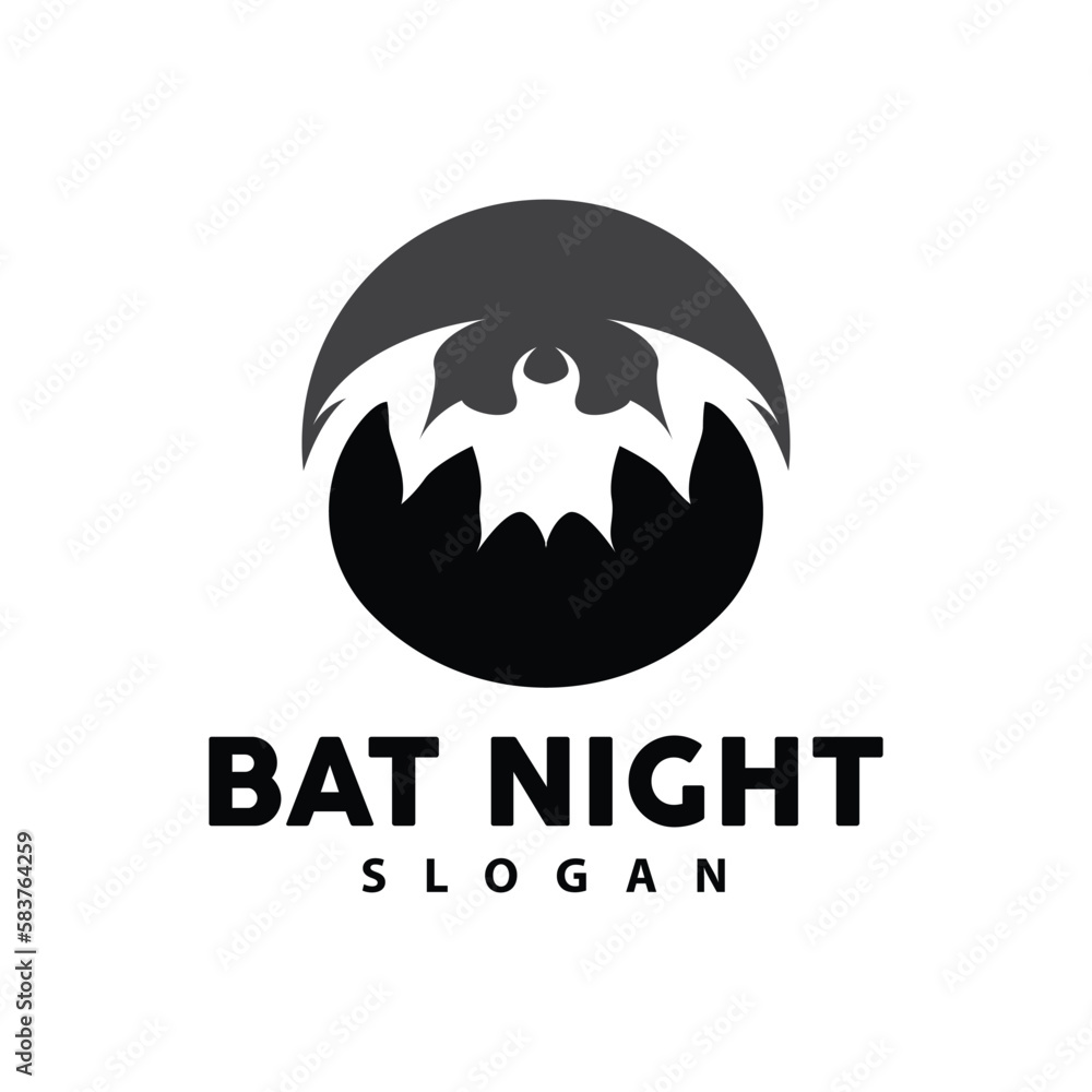 Bat Logo, Hanging Bat Animal Vector, Hallowen Night Animal Icon Design ...