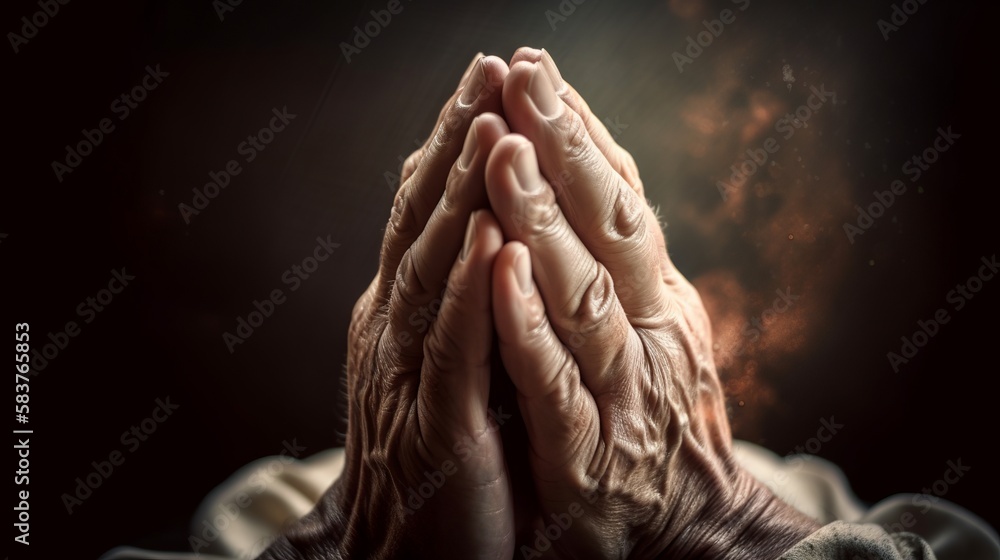 ?Hands clasped in prayer, trusting in faith and God's benevolence ...