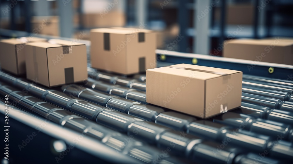 ?Cardboard boxes and packages are autonomously transported on a ...