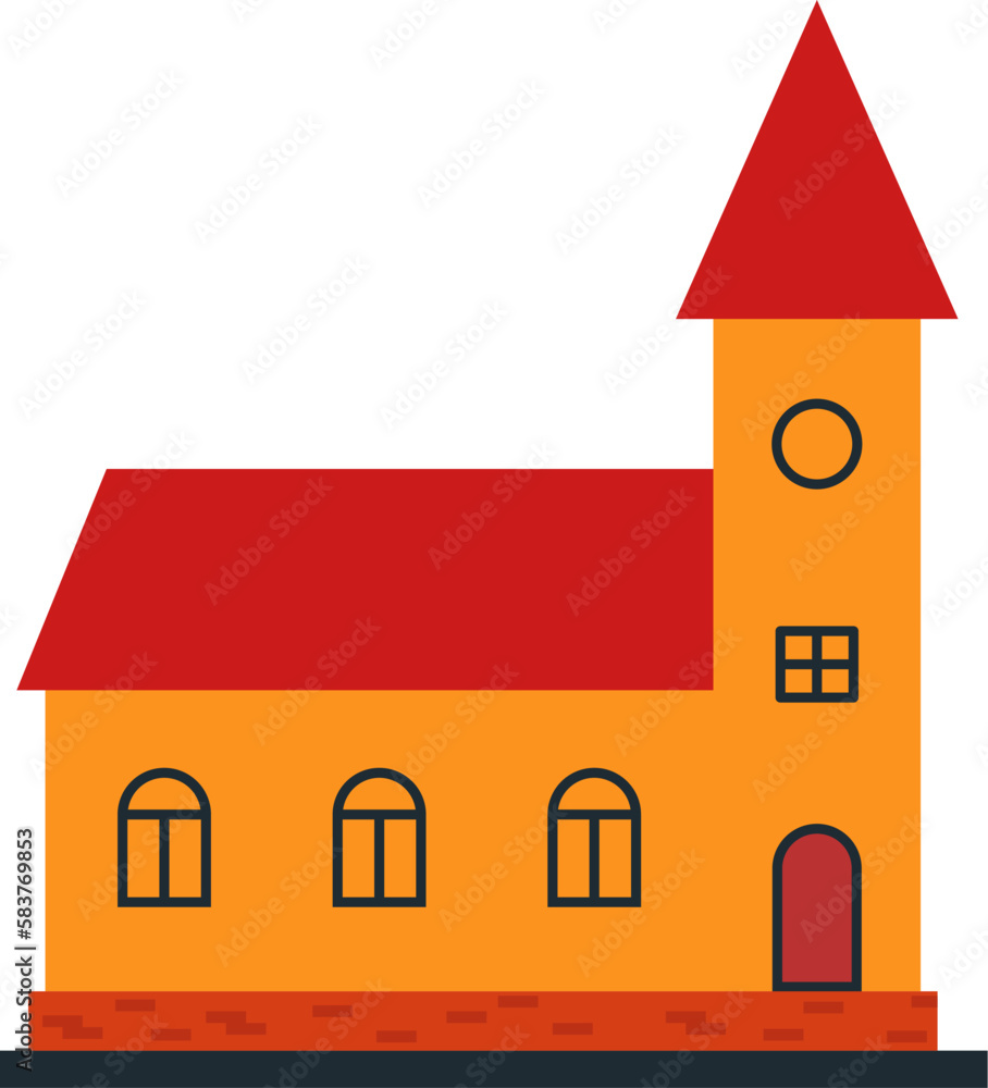 Vector yellow church with windows and attic eps 10. Vector worship ...