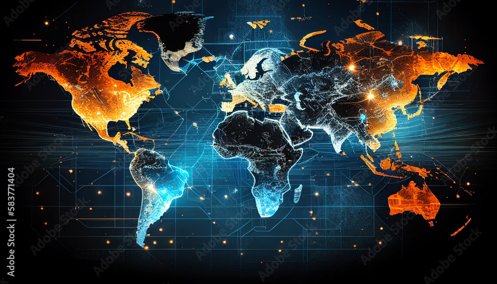 World Map with Dynamic Data. Generative ai. V2 Stock Illustration ...