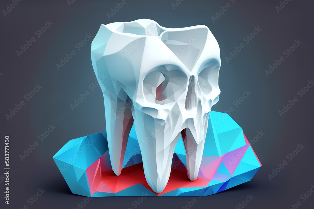 Dental model of premolar tooth in low poly style on blue background ...