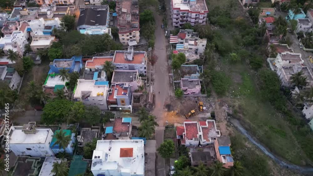Drone footage of suburbs of Chennai, southern state in India. Aerial ...