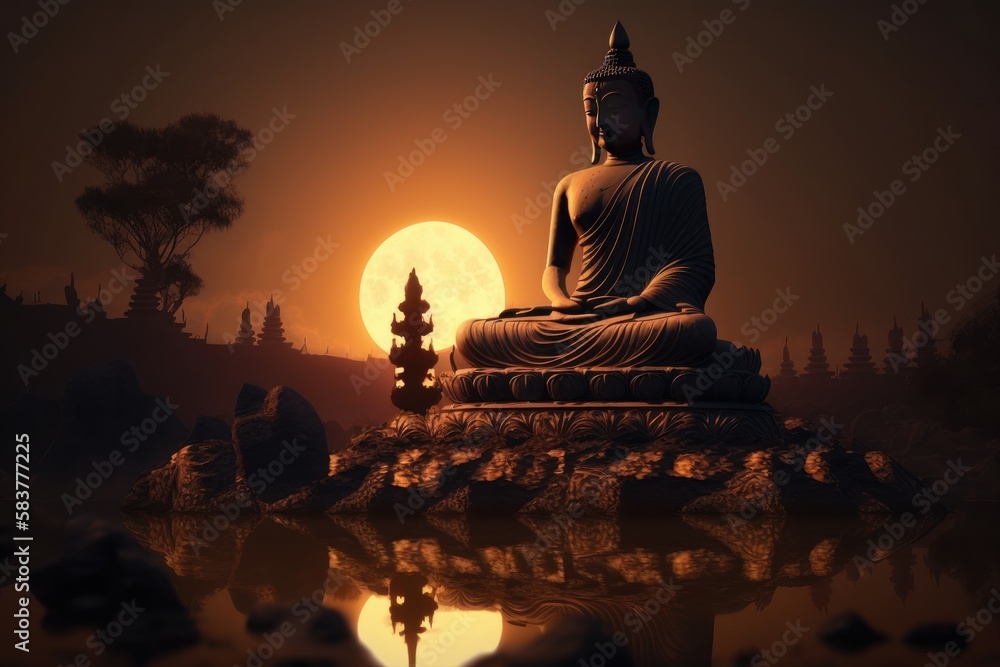 Buddha statue on Sunset background, Buddha purnima Vesak day ...