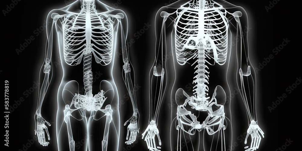 X-ray of human body: An image of the human body, including bones and ...