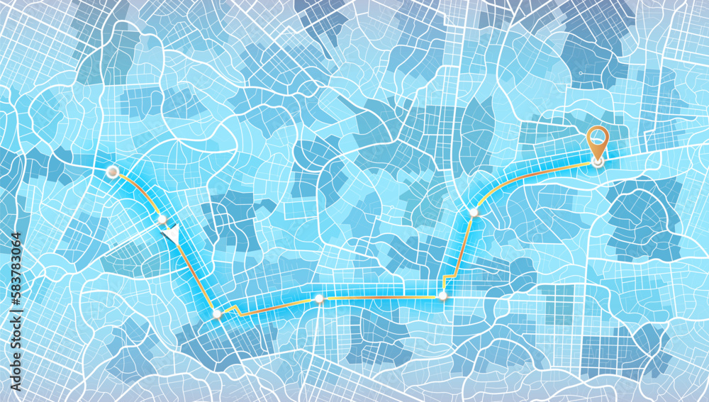 Blue city area, background map, streets. GPS tracking map. Skyline ...