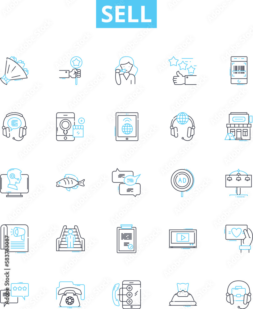 Sell vector line icons set. Sell, Market, Trade, Transact, Promote ...