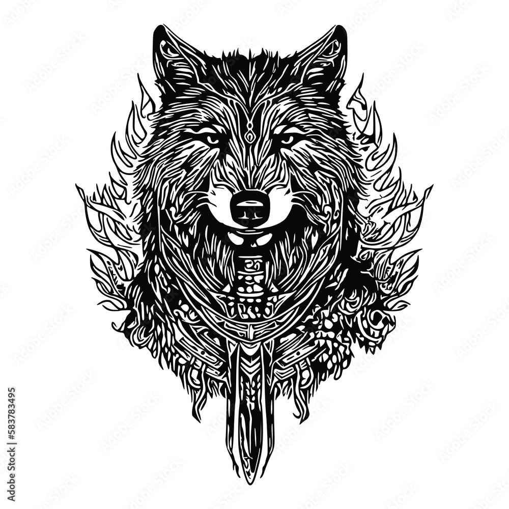 Viking wolf, isolated isolated on white background, vector illustration ...