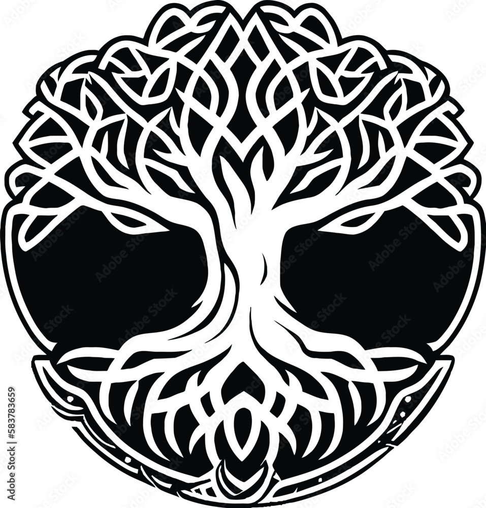 Yggdrasil tree, vector isolated on white background, vector ...