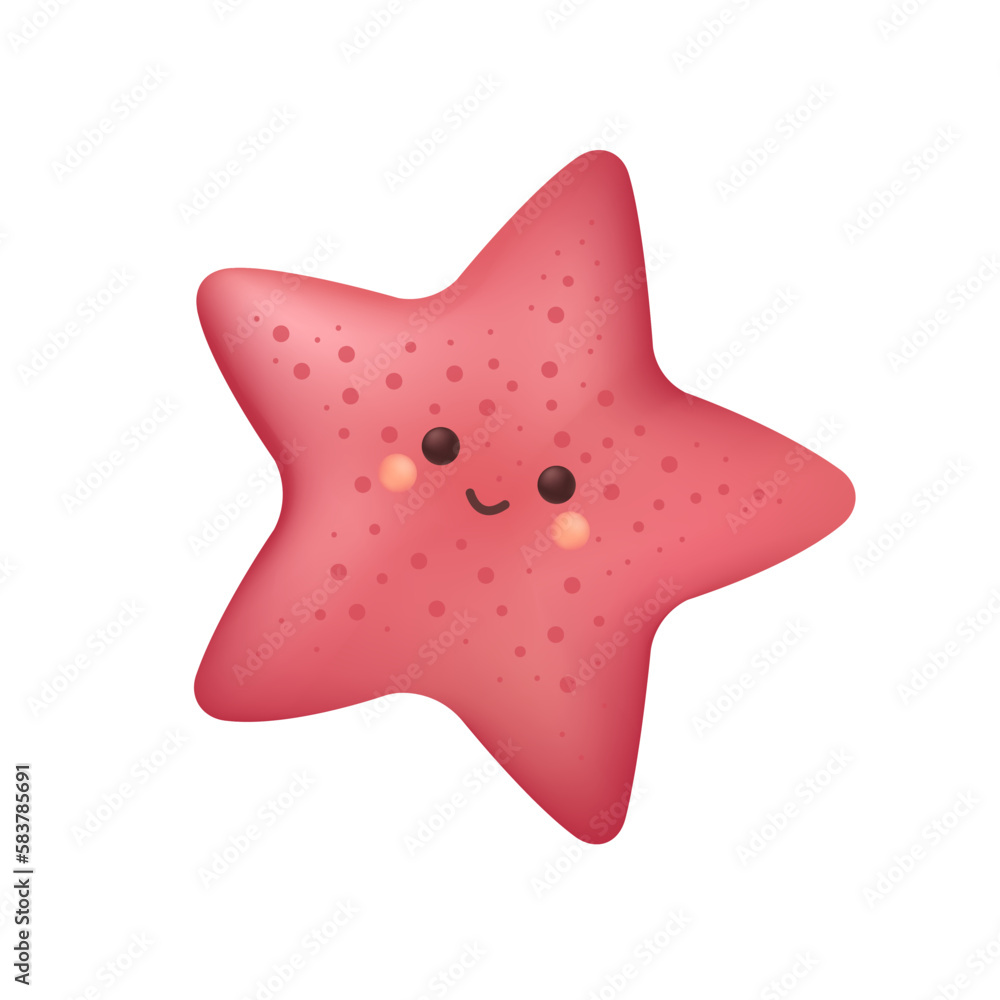 Smiling pink starfish as kids toy 3D illustration. Cartoon drawing of ...