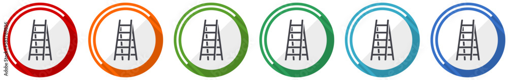 Double ladder, step, climb, tool, level icon set, flat design vector ...