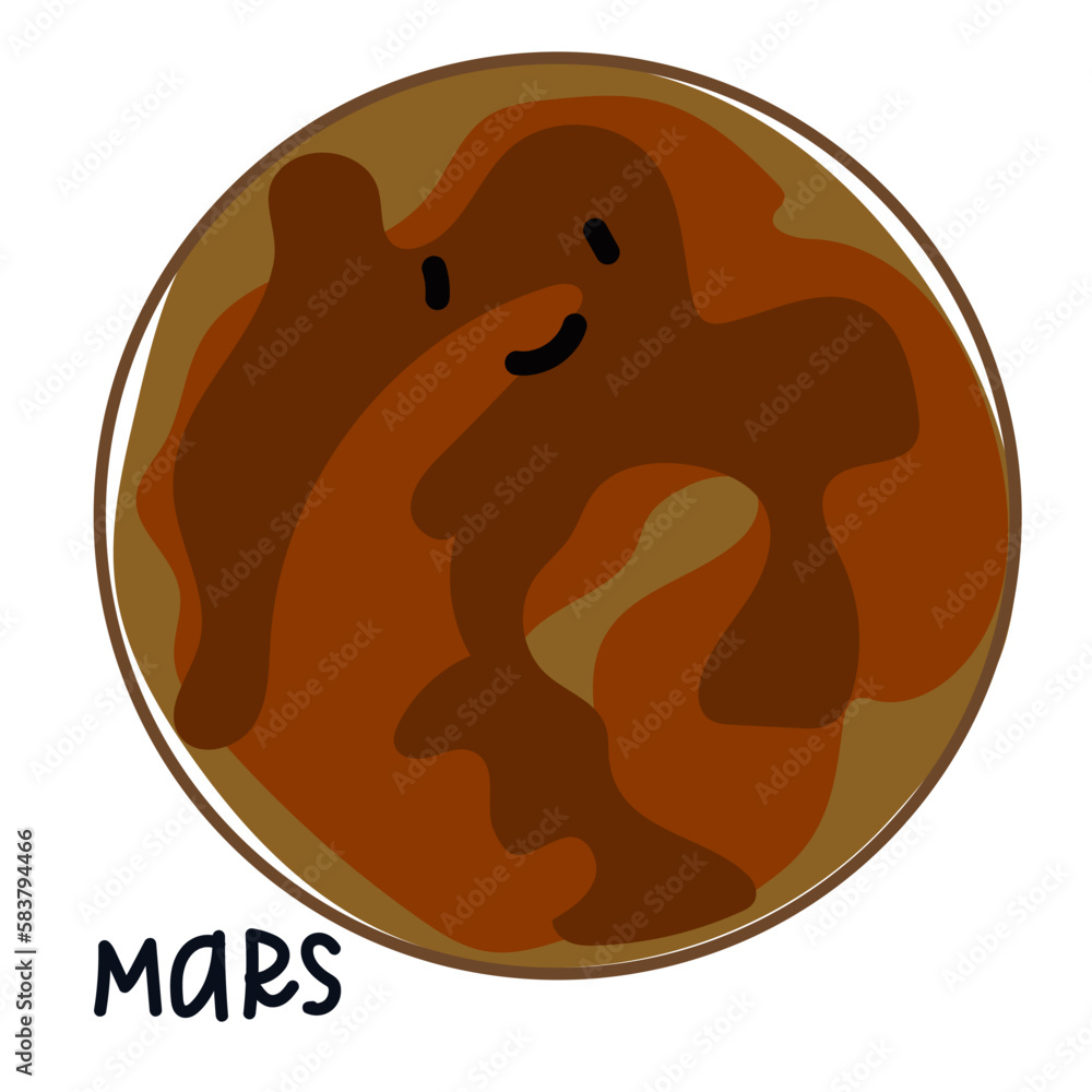 Isolated large colored planet Mars with a face and signature. Cartoon ...