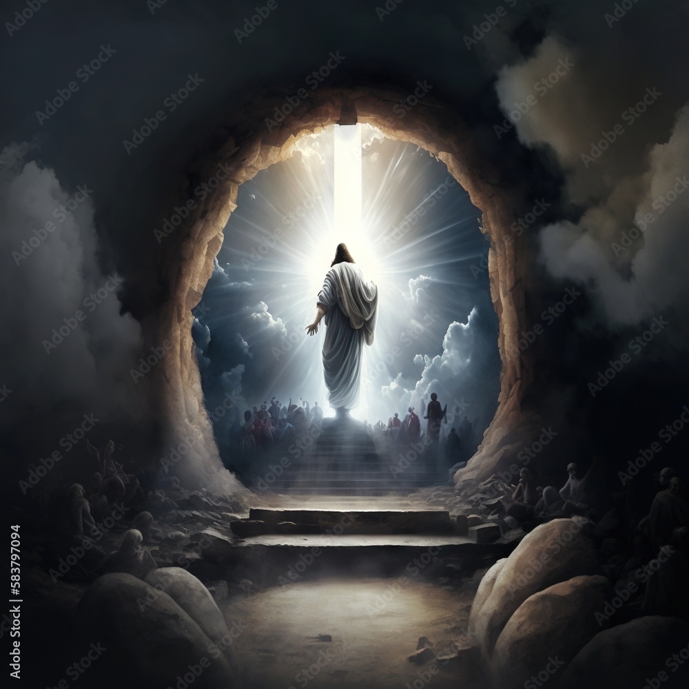 Resurrection of Jesus Christ, empty tomb, Jesus coming out of the tomb ...
