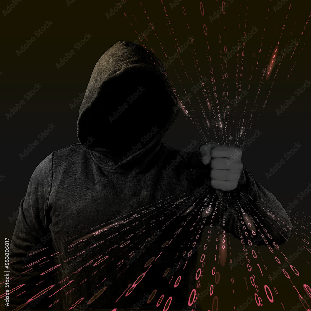 Carré d'une silhouette du cybercriminel avec un sweat à capuche ...