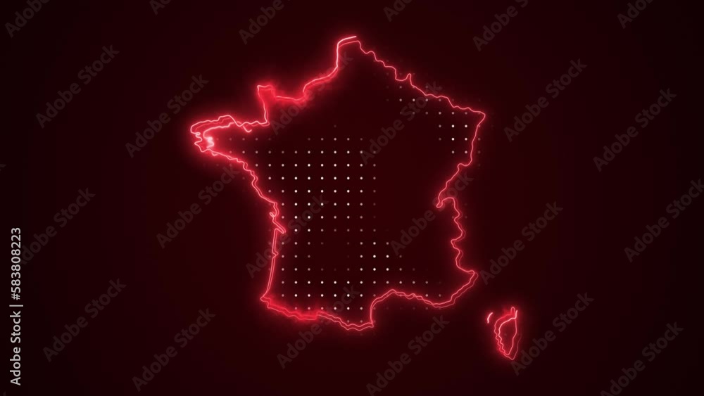 Neon Red France Map Borders Outline Loop Background. Neon Red Colored ...