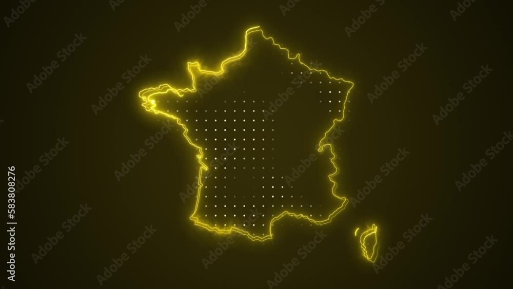Neon Yellow France Map Borders Outline Loop Background. Neon Yellow ...