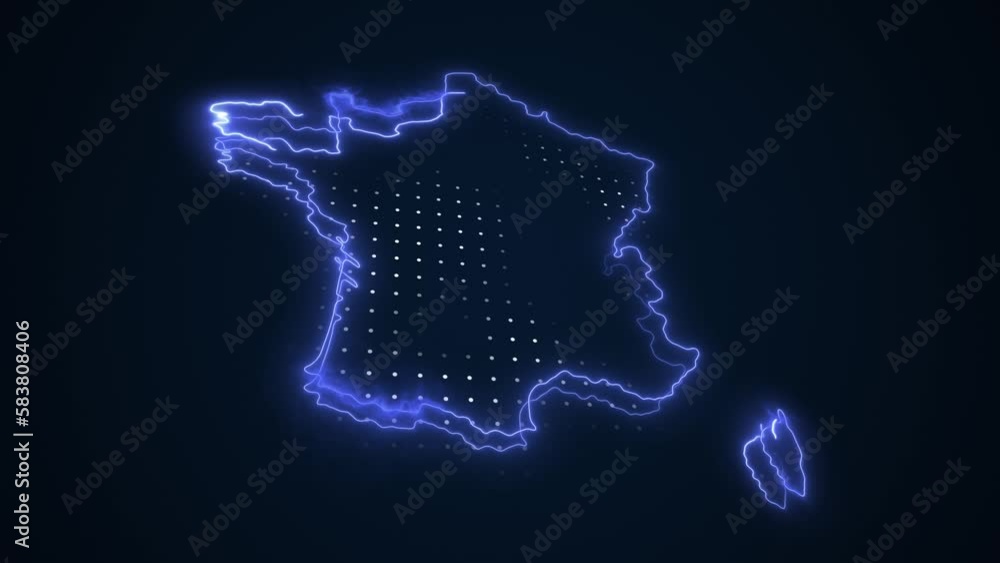 3D Neon Blue France Map Borders Outline Loop Background. Neon Blue ...