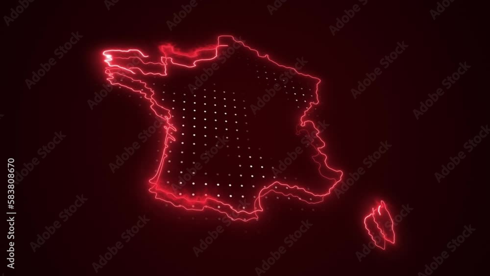 3D Neon Red France Map Borders Outline Loop Background. Neon Red ...