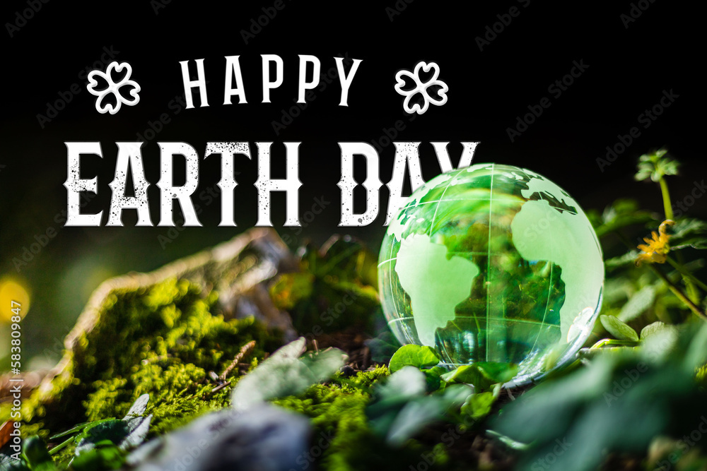 Happy Earth Day text banner with green earth globe. Environment ...