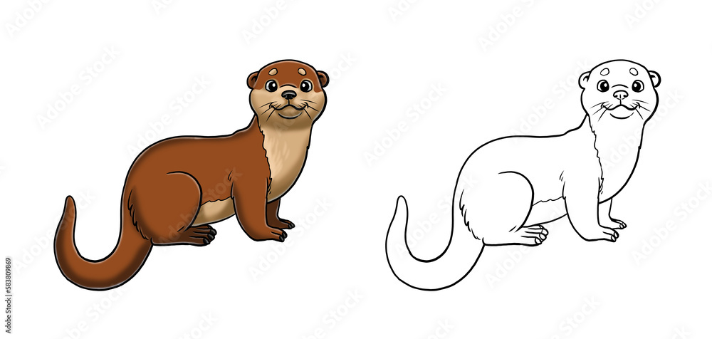 Cute otter to color in. Template for a coloring book with funny animals ...