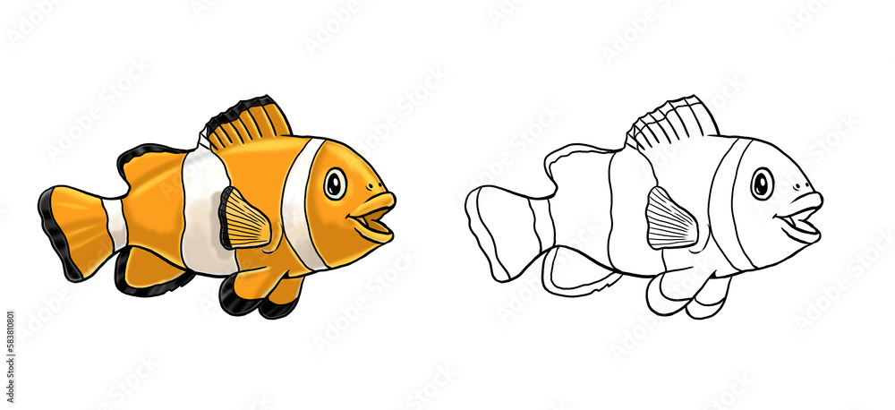 Cute clown fish coloring. Template for a coloring book with funny ...
