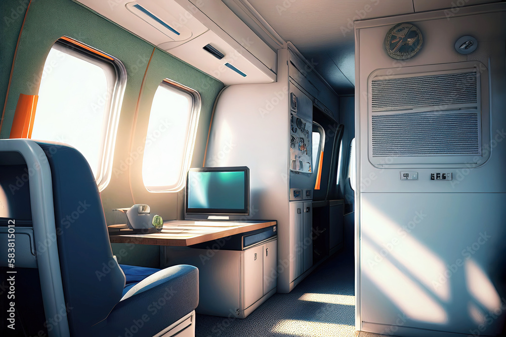 Aircraft cabin interior as digital interior design illustration ...