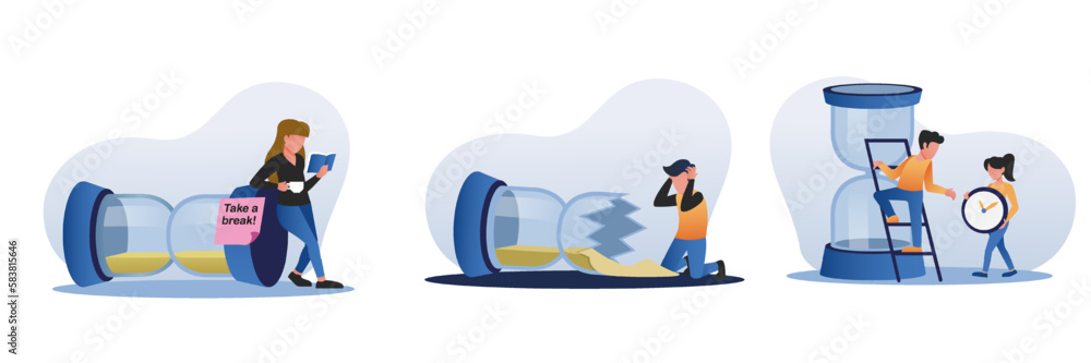 Time management and deadline concept with cartoon character. Woman with ...