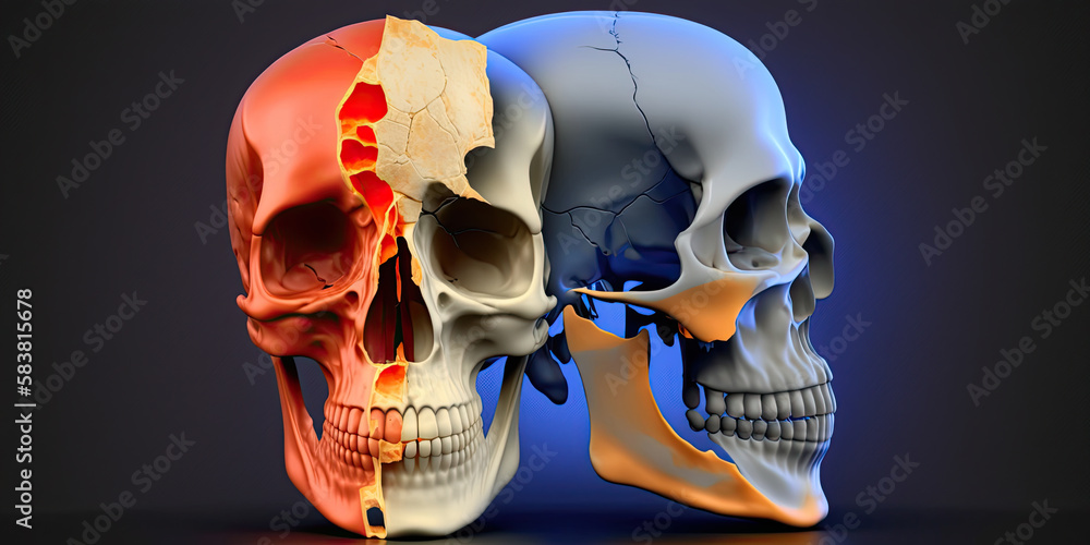 An illustration of the upper jaw bone anatomy of a human skull with a ...