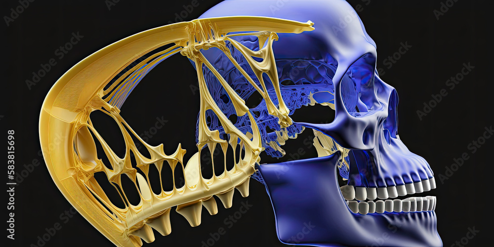 An illustration of the upper jaw bone anatomy of a human skull with a ...