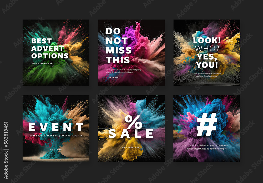 Social Media Layouts With Powder Splash Backgrounds made with ...