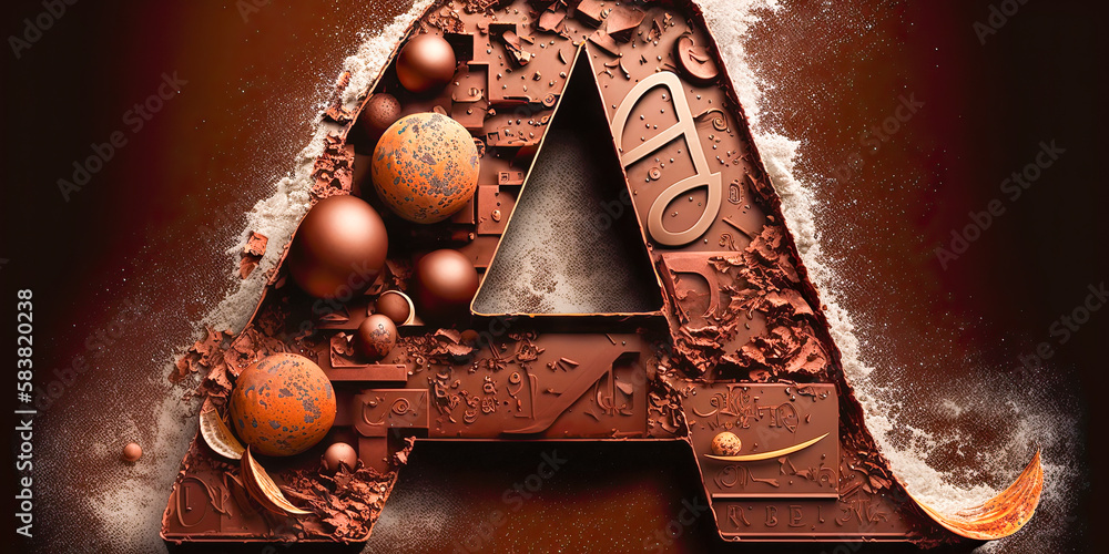 Yummy Chocolate Candy Alphabet. Render of Letter A Isolated on black ...