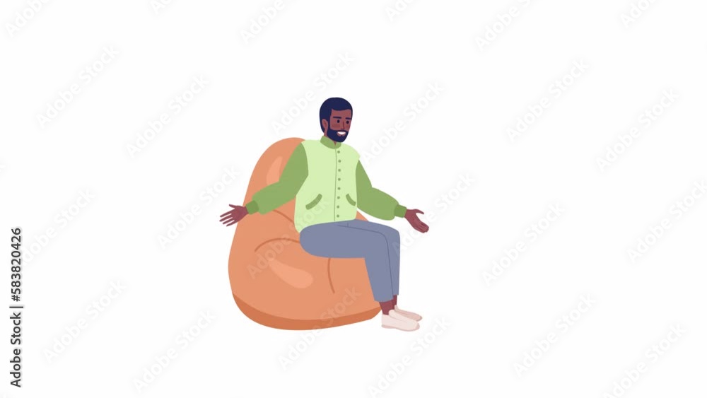 Animated talking man on bean bag. Guy supporting conversation. Casual ...