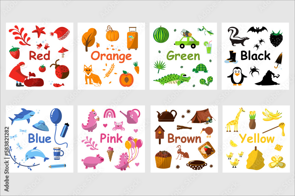 Poster Set of flashcards with colors. Learning colors for kids ...