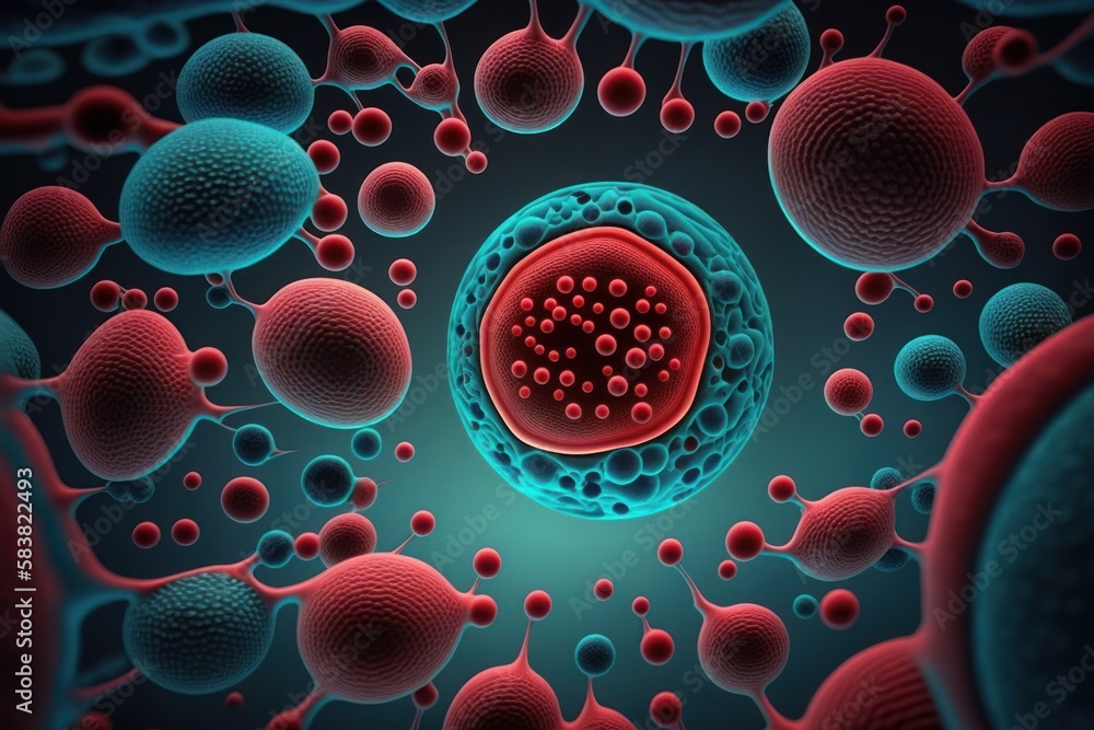 Under microscope. Human cell, embryonic. Beautiful colorful 3d picture ...