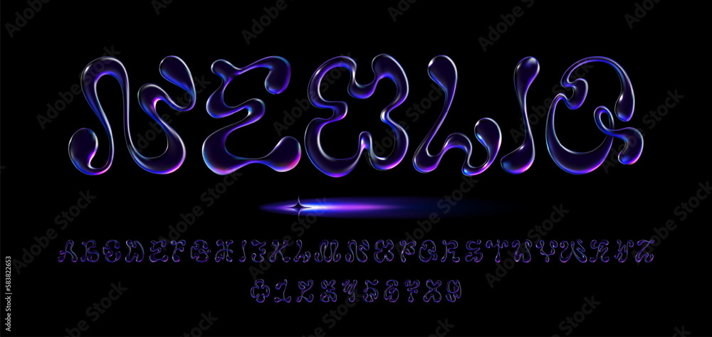 Holographic 3D liquid style font with a retro-futuristic Y2K design ...