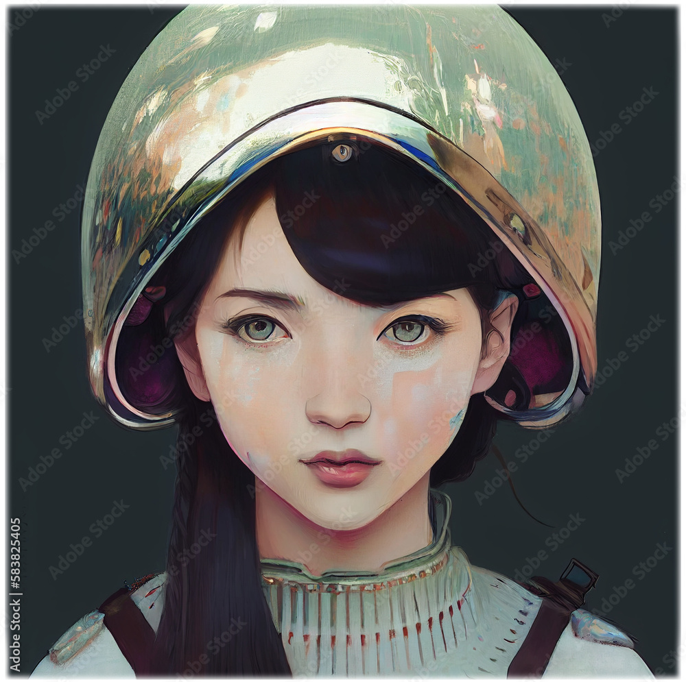 Anime Helmet Girl. Generative AI. A digital painting of an anime girl ...
