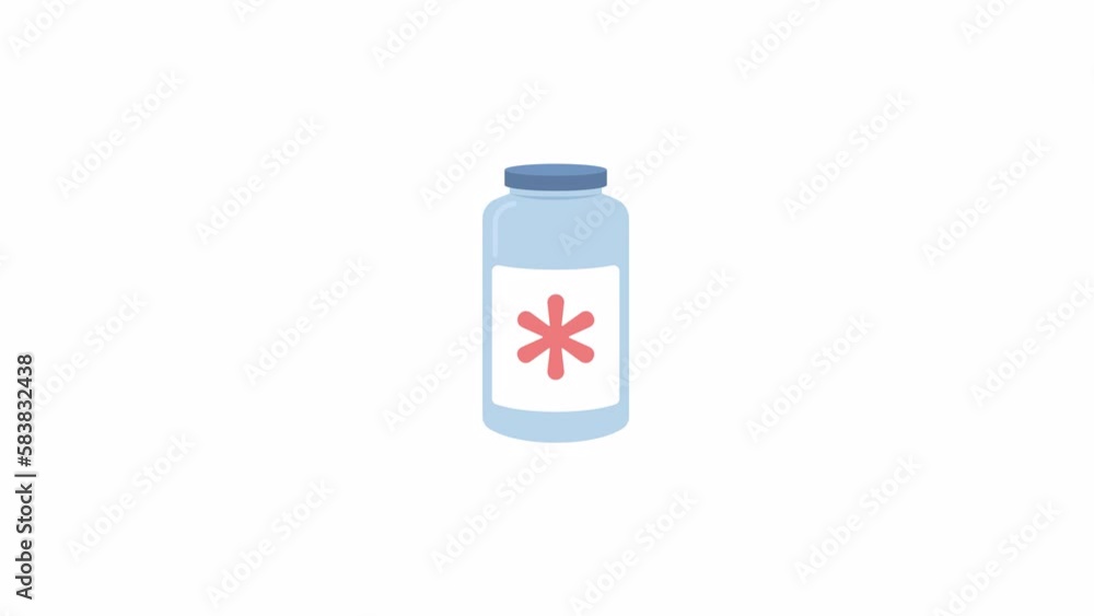 Animated pills bottle. Vitamins and minerals intake. Prescription. Flat ...