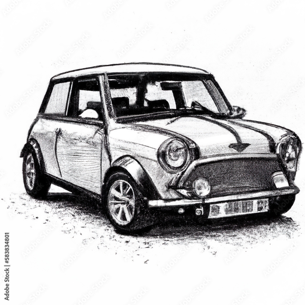 Hand drawn like Mini cooper classic car generated with ai on a white ...