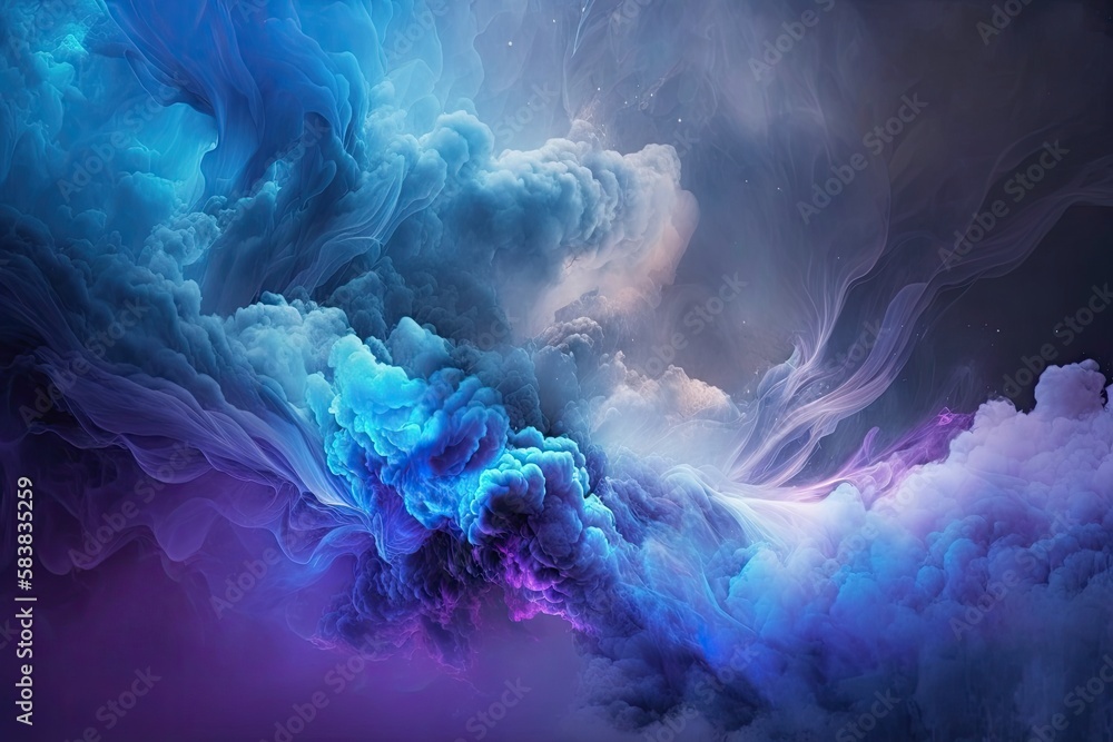 abstract beautiful mist and fume explosion background with blue purple ...