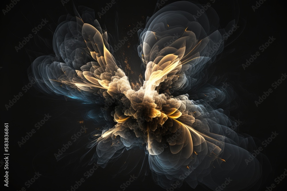 abstract fume explosion, dizzying effect on dark background with trace ...