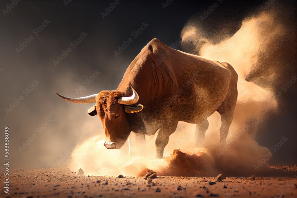 bull snorting and pawing the ground before charging, created with ...