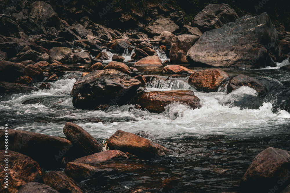 Photo & Art Print Water flow of a dry river through the rock piece ...